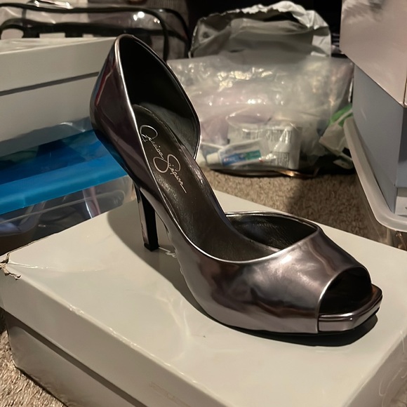 Jessica Simpson | Shoes | Jessica Simpson Pewter Peep Toe Heel | Poshmark